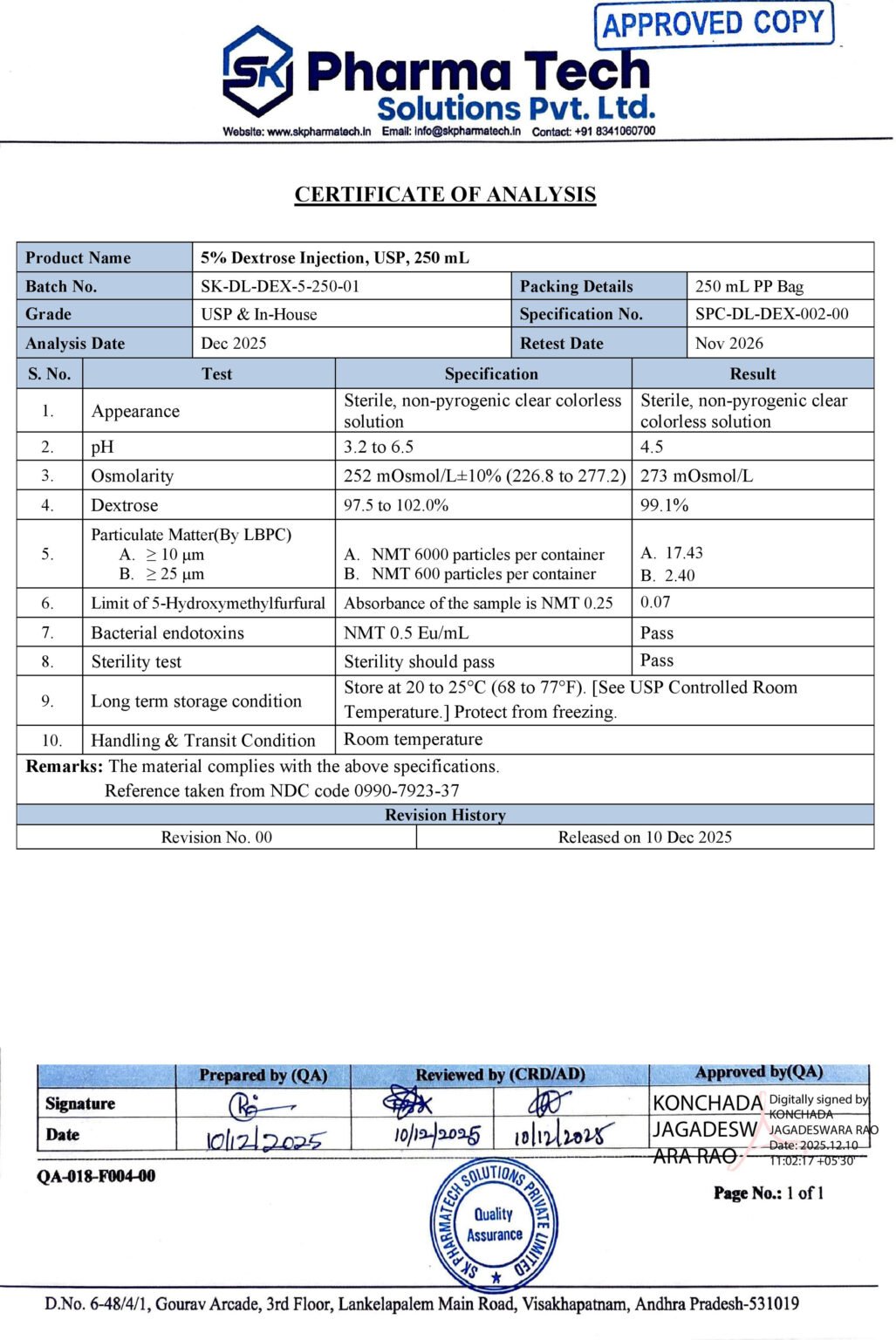 Sample CoA – SKPharma Tech Solutions
